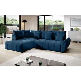 Eckcouch Genoa - Ecksofa mit Schlaffunktion - Modern Design, Samtstoff - Dunkelblau - Dunkelblau - Graingold