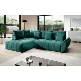 Eckcouch Genoa - Ecksofa mit Schlaffunktion - Modern Design, Samtstoff - Grün - Grün - Graingold