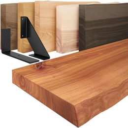 Wandregal Holz Baumkante, Holzregal Basic, Dunkel / Schwarz 80cm, LW-01-A-004-80LS - Dunkel - Lamo Manufaktur