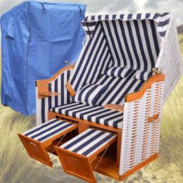 Gardeni Strandkorb Weiß 2-Sitzer xl blau-weiss Polyrattan - blau gestreift - weisses Polyrattan