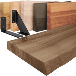 LAMO Manufaktur Wandregal Holz Baumkante, Holzregal Basic, Nussbaum / Weiß 160cm, LW-01-A-005-160LW - Nussbaum