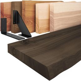 Wandregal Holz Baumkante, Holzregal Basic, Schwarz / Weiß 80cm, LW-01-A-006-80LW - Schwarz - Lamo Manufaktur