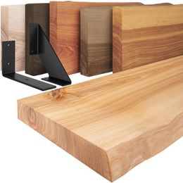 Wandregal Holz Baumkante, Holzregal Basic, Natur / Weiß 140cm, LW-01-A-002-140LW - Natur - Lamo Manufaktur