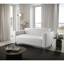 Sofa Isola 2, Farbe: Weiß. Material: Öko-Leder. a: 146x82x71cm, Hintergrundhöhe: 71 cm, Sitzhöhe: 43 cm, Sofa, Sofa für Friseur, Studio, Couch klein,