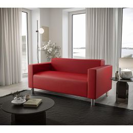 Sofa Isola 2, Farbe: Rot. Material: Öko-Leder. a: 146x82x71cm, Hintergrundhöhe: 71 cm, Sitzhöhe: 43 cm, Sofa, Sofa für Friseur, Studio, Couch klein,
