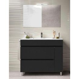 Badezimmer-Set caprera mit 2 Schubladen und einer Tür, 7 verschiedene Farben, 15 Maße, inkl. Möbel, Waschbecken und Spiegel, Graphit 90x45Cm