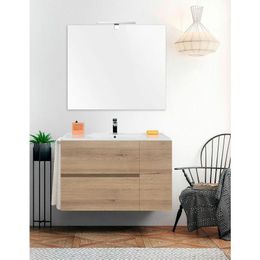 Badezimmer-Set Itaca, 2 Schubladen und eine Tür, 9 verschiedene Farben, 15 Maße, inkl. Möbel, Waschbecken und Spiegel, Sand 120x45Cm 1 Waschbecken