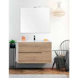 Badezimmer-Set Itaca, 2 Schubladen und eine Tür, 9 verschiedene Farben, 15 Maße, inkl. Möbel, Waschbecken und Spiegel, Sand 100x40Cm