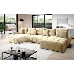 Eckcouch Decor u - Ecksofa L-form mit Bettkasten und Schlaffunktion - Beige - Beige - Graingold