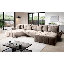 Eckcouch Decor u - Ecksofa L-form mit Bettkasten und Schlaffunktion - Braun - Braun - Graingold