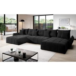 Eckcouch Decor u - Ecksofa L-form mit Bettkasten und Schlaffunktion - Schwarz - Schwarz - Graingold