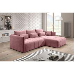 GRAINGOLD Ecksofa Ardi - Eckcouch mit Schlaffunktion und Bettkasten - Rosa - Rosa