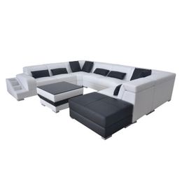 JVmoebel Ecksofa Leder Wohnlandschaft Eck Garnitur Design Modern Sofa U-Form +Hocker