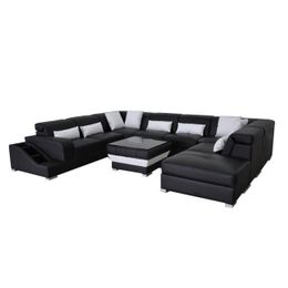 JVmoebel Ecksofa Leder Wohnlandschaft Eck Garnitur Design Modern Sofa U-Form +Hocker