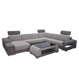 JVmoebel Ecksofa Textil Wohnlandschaft Eck Sofa Moderne Garnitur Couch Grau USB Stoff