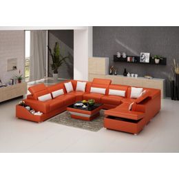 JVmoebel Ecksofa Leder Wohnlandschaft Eck Garnitur Design Modern Sofa U-Form +Hocker