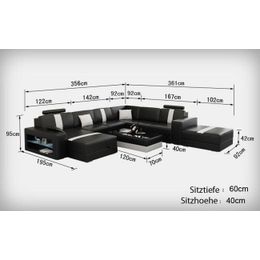 JVmoebel Ecksofa U förmige Couch Sitzpolster Ecke Leder Moderne Designer Couchen+USB