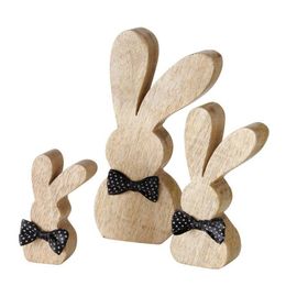 Boltze Osterhase 3tlg. Holzhase GENTLEMAN natur mit schwarzer Flieg