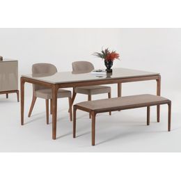 JVmoebel Esszimmer-Set Essgruppe Esszimmer Set Bank Set Stuhl 4x Stühle Möbel Tisch beige