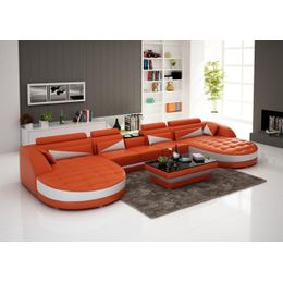 JVmoebel Ecksofa Ledersofa Couch Wohnlandschaft Ecksofa Garnitur Modern Sofa Weiß USB