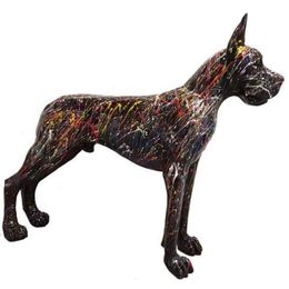 Casa Padrino Skulptur Casa Padrino Luxus Deko Skulptur Hund Dogge Schwarz / Bunt 125 x H. 110 cm