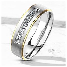 BUNGSA Fingerring Kristallring mattsilber mit goldenen Außenringen aus Edelstahl (Ring