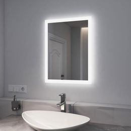 Emke - Badspiegel mit Beleuchtung led Badezimmerspiegel mit Kaltweißes/Warmweißes Licht Knopfschalter und Beschlagfrei 45x60cm