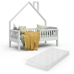 Kinderbett Noemi" 140x70cm Weiß mit Matratze und Rausfallschutz Vitalispa