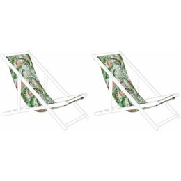 Beliani Stoffbezüge für Gartenliege 2er Set Bunt/Weiß/Grün aus Polyester 113 x 44 cm mit Flamingomuster Gartenausstattung Outdoor Garten Accessories - Grün