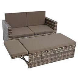 EstexoH&G Gartenmöbel Polyrattan Sitzgruppe Lounge Gartensofa Essgruppe Set Beige-Braun