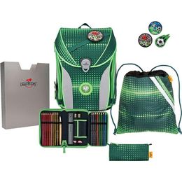 DerDieDas® Schulranzen ErgoFlex MAX - Soccer Green (Set, 5-tlg), mit 3 Buttons; enthält recyceltes Material, grün