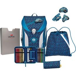 DerDieDas® Schulranzen ErgoFlex MAX - Blue Speed (Set, 5-tlg), mit 3 Buttons; enthält recyceltes Material, blau