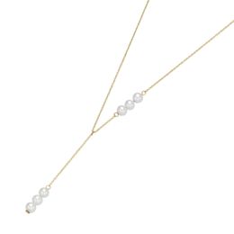 Goldkette Luigi Merano "in Y-Form mit Süßwasser Zuchtperlen, asymmetrisch, Gold 585" Halsketten Gr. 45 cm, Gelbgold 585, weiß Damen Halsketten