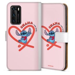 DeinDesign Handyhülle Stitch Ohana Pink Heart, Huawei P40 Hülle Handy Flip Case Wallet Cover Handytasche Leder, weiß