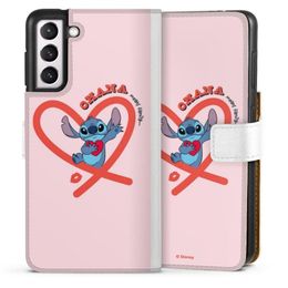 DeinDesign Handyhülle Stitch Ohana Pink Heart, Samsung Galaxy S21 5G Hülle Handy Flip Case Wallet Cover, weiß