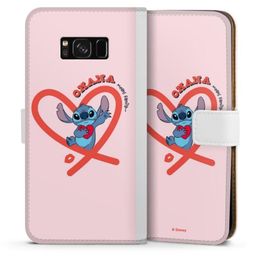 DeinDesign Handyhülle Stitch Ohana Pink Heart, Samsung Galaxy S8 Plus Hülle Handy Flip Case Wallet Cover, weiß