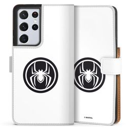 DeinDesign Handyhülle Spider-Man Spider Logo White, Samsung Galaxy S21 Ultra 5G Hülle Handy Flip Case Wallet Cover, weiß