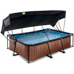 EXIT Wood Pool 220x150x65cm mit Filterpumpe und Sonnensegel - braun