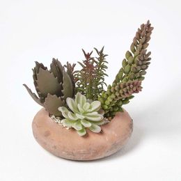 Homescapes - Künstlicher Succulenten Arrangement in Terrakotta Topf, 15 cm hoch - Grün