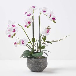 Homescapes - Künstliche weiße Phalaenopsis-Orchidee im grauen Zement-Topf, 52 cm - Weiß