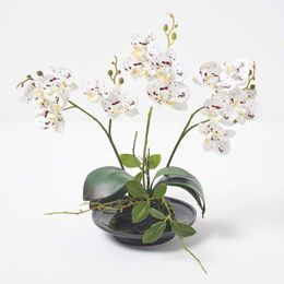 Homescapes - Künstliche weiße Phalaenopsis-Orchidee im schwarzen Keramik-Topf, 38 cm - Weiß