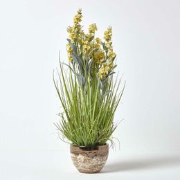 Homescapes - Kunstblumen Lavendel in brauner Topf, gelb, 66 cm hoch - Gelb