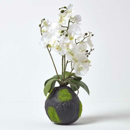 Homescapes - Kunstblumen Phalaenopsis Orchidee weiß mit einem natürliche Sockel, 60 cm hoch - Weiß