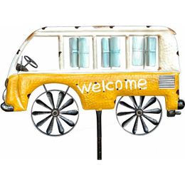 DanDiBo - Gartenstecker Metall Bus Auto xl 160 cm Gelb Weiß 96104 Windspiel Willkommen Windrad Wetterfest Gartendeko Gartenstab Bodenstecker Mini Van