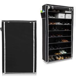 Relaxdays 2 x Schuhschrank valentin, hohes Schuhregal mit Stoffbezug, 9 Ablagen, Stoffschrank, hbt 161 x 88 x 30 cm, schwarz