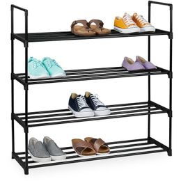 Relaxdays - Schuhregal Stecksystem, 4 Ebenen, für 16 Paar Schuhe, hbt: 91,5 x 90,5 x 30,5 cm, Schuhständer Metall, schwarz