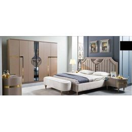 JVmoebel Schlafzimmer-Set Schlafzimmer Bett Nachttisch Kleiderschrank Kommode Hocker Set 6tlg