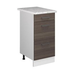 Schubladenunterschrank R-Line 40 cm Weiß/Edelgrau modern 3 Schubladen Arbeitsplatte VICCO