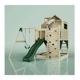 Rebo Spielturm mit Spielhaus inkl. Wellenrutsche und Kinder-Schaukel Outdoor Klettergerüst Garten, Ausführung: Kinderschaukel, Farbe: Smaragdgrün