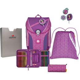 DerDieDas® Schulranzen ErgoFlex MAX - Purple Dots (Set, 5-tlg), mit 3 Buttons; enthält recyceltes Material, lila